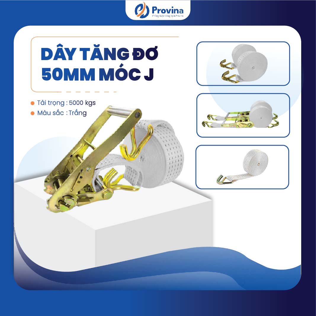 Dây Tăng Đơ 50mm 5T Màu Trắng Móc J