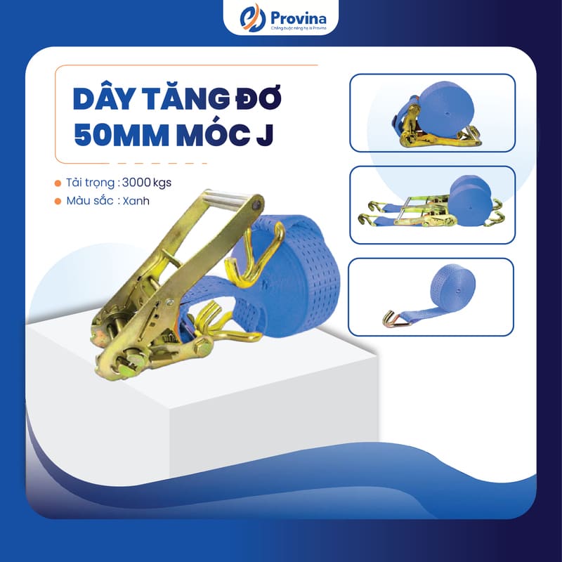 Dây Tăng Đơ 50mm 3T Màu Xanh Móc J